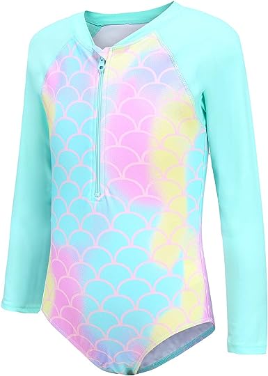 Girls Long Sleeve One Piece Rash Guard (Mermaid)